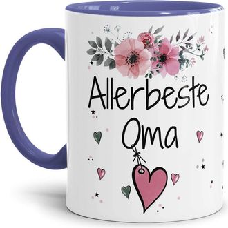 Tassendruck Tasse mit Spruch - Allerbeste Oma - Schöne Geschenkidee/zum Geburtstag für beste Freunde und Familie/Danke Tasse - Innen & Henkel Cambridge Blau
