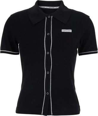 Marine Serre Femme, Tops, Noir, Taille: 42 FR Cute 70s SS Polo T-Shirt