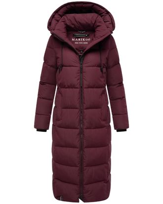 Marikoo Damen Wintermantel warmer Steppmantel lang mit abnehmbarer Kapuze Nadeshikoo XVI Wine Gr. XS