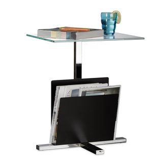 Relaxdays Beistelltisch mit Zeitungsständer, Metall, Glas Couchtisch, Zeitungsablage, HxBxT: 53 x 46 x 36 cm, schwarz