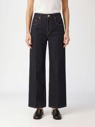 Brunello Cucinelli Jean cropped large &agrave; taille haute en denim avec monile