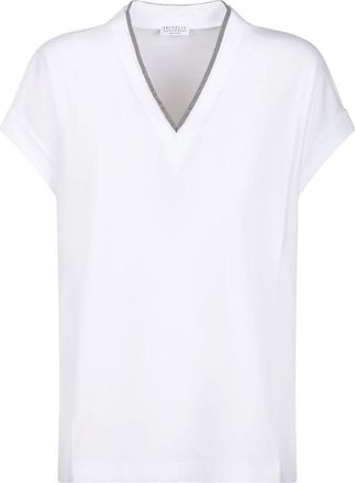 Brunello Cucinelli Femme, Pulls, Blanc, Taille: 42 FR T-Shirt Col V