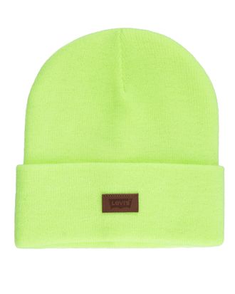 Levi's Unisex-Erwachsene All Season Comfy Leather Logo Patch Cuffed Hero Beanie-M&uuml;tze, Neongelb, einfarbig, Einheitsgre
