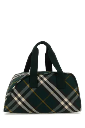 Burberry Diagonal Plaid Nylon Travel Bag - Green