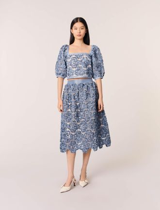 Maje Langer Organza-rock Mit Motiv - Blau - Gr&ouml;&szlig;e 32 - Maje
