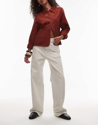 Arket Coral - Weite Hose aus Stretch-Cord in Wollweiß mit niedrigem Bund