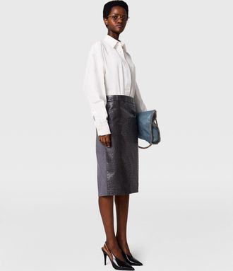 Stella McCartney Ostrich Texture Midi Skirt, Woman, Slate, Size: 38