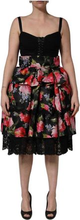 Dolce & Gabbana Femme, Robes, Multicolore, Taille: 38 FR Robe Midi Sans Manches &agrave; Imprim&eacute; Floral et Volants