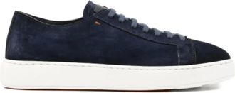 Santoni Homme, Chaussures, Bleu, Taille: 43 1/2 EU Suede Lace-Up Baskets