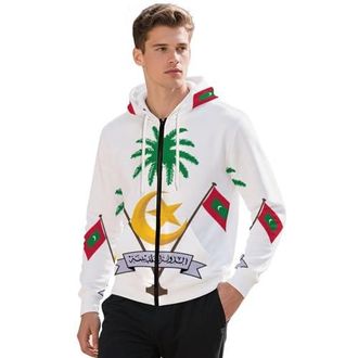 Generic Sweat Homme sans Capuche Zippé Sport Veste Zippée Légère Hiver Cardigan Imprimémaldives Emblème National Polaire Décontracté Coupe