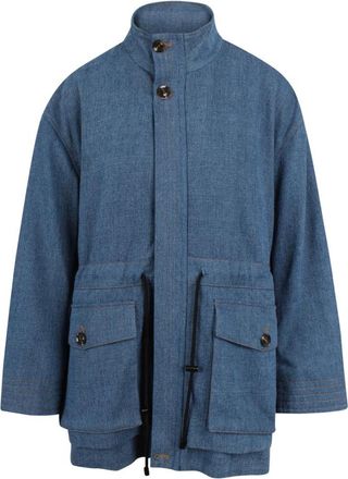 Jovonna London Femme, Vestes, Bleu, Taille: 42 FR Veste en jean avec cordon de serrage &agrave; la taille