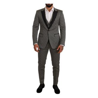 Dolce & Gabbana Schwarz Wei&szlig; Kariertes 3-Teiliges Martini Anzug - - Suits - Herren - Schwarzk - M