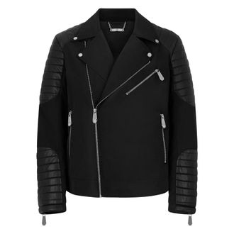 Philipp Plein Homme, Vestes, Noir, Taille: L Veste Biker en Nylon avec Inserts en Similicuir