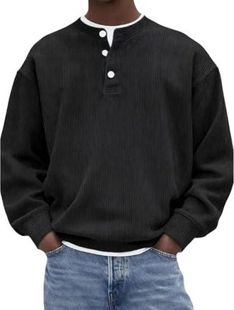 Generic Sweat-shirt uni l&eacute;ger pour homme - Couleur unie - Velours c&ocirc;tel&eacute; - Pull sans capuche - Pour entra&icirc;nement int&eacute;rieur et ext&eacute;rieur, Noir, 4XL