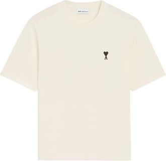Ami Homme, Tops, Beige, Taille: XL Ami Paris - T-shirt &agrave; d&eacute;tail de logo