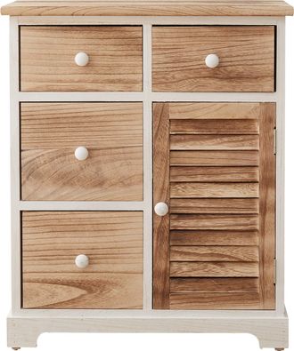 Mobili Rebecca Kommode Schubladenschrank Weiß Hellbraun 4 Schubladen 1 Tür Holz Design Wohneinrichtung Wohnzimmer Badezimmer - Maße: 70x60x30 cm (HxLxB) - Art. RE606