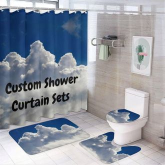 Generic Individueller Duschvorhang, 4-teiliges Set mit Foto/Bild/Text, Teppiche, personalisierbar, Badematte, Badezimmer, Badewanne, wasserdicht, waschbar