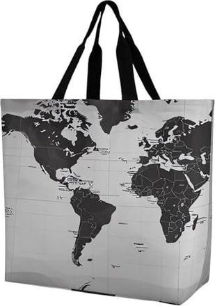 Generic Carte Du Monde En Noir Et Blanc Sac Fourre-Tout L&eacute;ger Tote Bag Grand Sac A Main Femmes Pour Shopping Gym Quotidienne