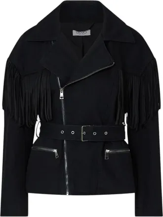 Liu Jo Veste en jean avec franges et ceinture - Femme - Vestes - Noir - Taille: 38 FR