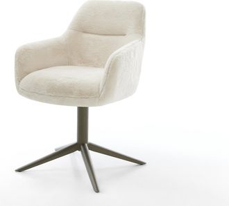 DELIFE Drehstuhl Pejo-Flex Pl&uuml;sch Creme-Wei&szlig; Fu&szlig;kreuz Effektfinish Titan 360&deg; drehbar Wippfunktion Taschenfederkern, Esszimmerst&uuml;hle