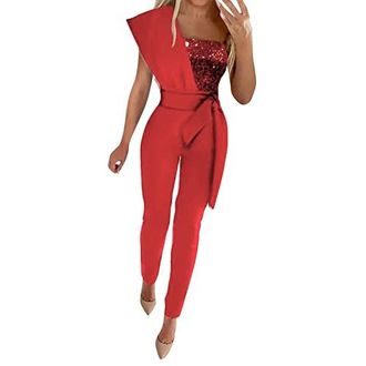 Generic DAaomi Combinaison Femme Chic Mariage Grande Taille Combinaison Bustier &agrave; Plumes sans Manches Sexy Bodysuit Combishort Longue Soiree Rompers Jumpsuit 