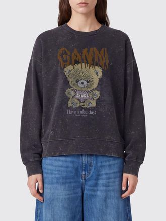 Ganni Sweat-shirt &agrave; col rond en coton biologique avec imprim&eacute; ours en peluche et logo