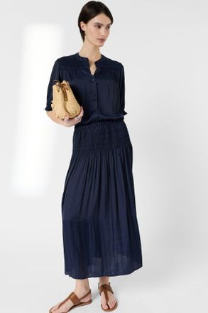 Gerard Darel Jupe midi satin&eacute;e pliss&eacute;e - JOLIE - Marine