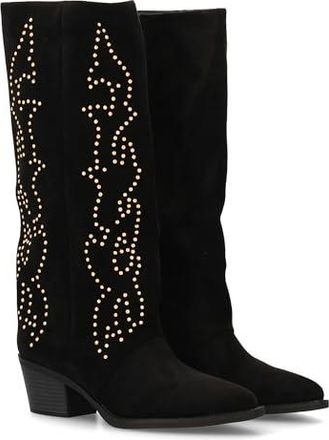 Shoes & Blues Botte haute Cowboy avec tige haute et clous pour femme. Talon moyen et confortable. Style campagne, imprimé uni, fermeture à glissière, idéale pour lh