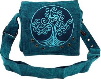 Guru Shop Ethno Schultertasche, Nepaltasche Stonewash Tree of Life - Petrol, Unisex - Erwachsene, Baumwolle, 18x20x10 cm