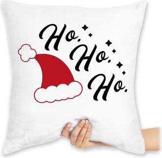 Shirtracer Kissen 40x40 Zierkissen - Weihnachtskissen Christmas Geschenke - Ho Ho Ho - Santa Mütze - 40 x 40 cm - Weiß - mit weihnachtsmotiv weihnacht weihnachts