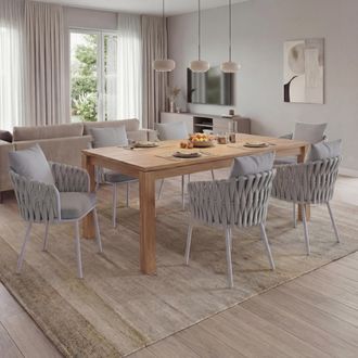 Mendler 6er-Set Aluminium-Esszimmerstuhl HWC-P89, Indoor Stuhl Armlehne, Stoff/Textil (180 g/m&sup2;) Seilgeflecht Rope - hellgrau