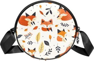 Generic Petit sac &agrave; bandouli&egrave;re circulaire pour femme, motif feuilles de renard, sac &agrave; dos avec fermeture &eacute;clair, bretelles r&eacute;glables, sac &agrave; main rond d&eacute;contr