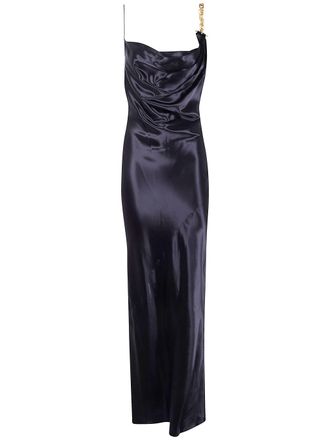Balmain Thin Straps Gold Detail Satin Dress