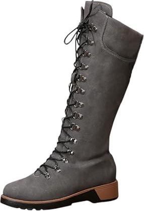 Generic Bottes &agrave; lacets confortables et &eacute;l&eacute;gantes pour femme - Style r&eacute;tro - Couleur unie - Polyvalentes - Fermeture &eacute;clair lat&eacute;rale - Talon compens&eacute; bas - Bo