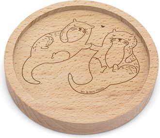 Mr. & Mrs. Panda Untersetzer Otter H&auml;nde halten - Geschenk, Tee, Verliebt, Tischuntersetzer, Holzuntersetzer, Paar, Seeotter, Holz, Liebe, gl&uuml;cklich, deko