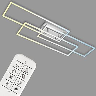 Briloner Leuchten - Deckenlampe LED, Dimmbar, Deckenleuchte mit Fernbedienung, LED Frame, Farbtemperatur einstellbar, Chrom-Alu, 1165x330x95 mm