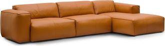 Studio Copenhagen home24 Ecksofa 3-Sitzer mit Longchair Braun Echtleder Neka 317cm Longchair davorstehend rechts Modern