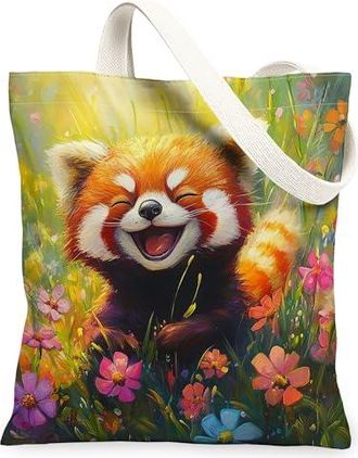 Generic Sac fourre-tout en toile motif pandas rouges printaniers 33 x 38 cm, sac d&eacute;picerie r&eacute;utilisable pour femme, motif animal de voyage, d&eacute;coration cadeau