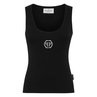 Philipp Plein Femme, Tops, Noir, Taille: 36 FR Tank Top Hexagon