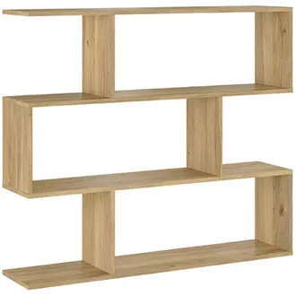 PEGANE Etag&egrave;re asym&eacute;trique basse, meuble &eacute;tag&egrave;re basse coloris ch&ecirc;ne Mauvella - Longueur 110 x profondeur 24,60 x hauteur 96,3 cm
