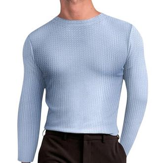 Generic Chemise &agrave; manches longues et col rond pour homme - L&eacute;g&egrave;re, respirante - Coupe ajust&eacute;e - Pour le printemps et lautomne - Confortable, bleu clair, XXL