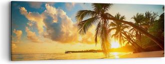 Arttor Panorama Bilder auf Leinwand Meer Strand Palme Leinwandbild 90x30cm Wandbilder Dekoration Wohnzimmer Schlafzimmer K&uuml;che Klein Wanddeko Bild Wand Kunst