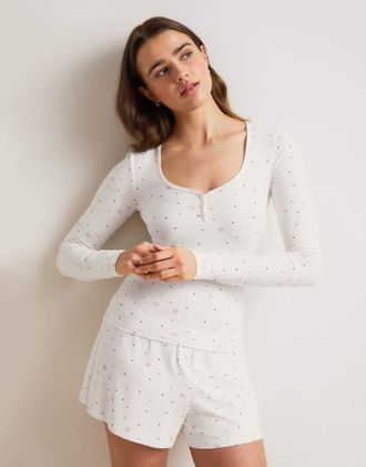 Tala Haut de pyjama confort et doux &agrave; manches longues avec d&eacute;collet&eacute; en coeur - Ivoire-Blanc