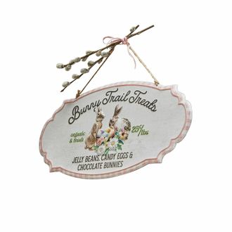 Loberon Deko-Schild Bunny Trail, liebliches 3D-Hasenmotiv, mit Aufhängung, Nostalgie-Charakter, Vintage-Design, Dekoration, Osterdeko, Ostern, Eisen, Jute, ro