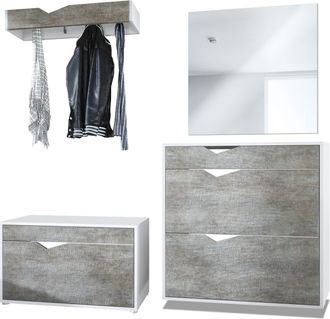 Vladon Garderobe Kolmio 190 x 185 x 33 cm Flurgarderoben Set, Made in Germany, Korpus in Weiß matt, Fronten in Braun meliert | Große Farbauswahl