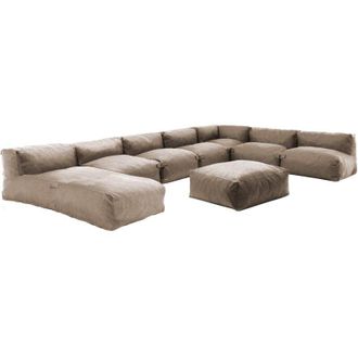 Oviala Oviala - Salon de jardin modulable 8 places - 5 chauffeuses, 1 fauteuil dangle, 1 m&eacute;ridienne, 1 pouf - Tissu Olefin d&eacute;perlant - Dimensions