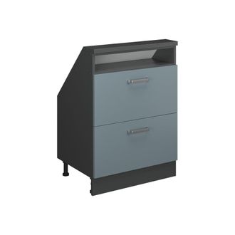 Vicco K&uuml;chenschrank f&uuml;r Dachschr&auml;gen R-Line, Blau-Grau/Anthrazit, 60 cm mit 2 Schubladen