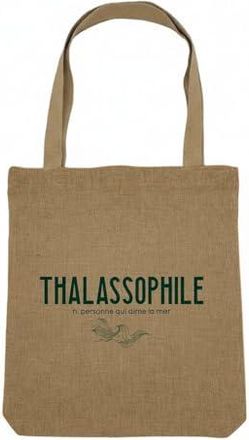 Fabulous Sac Shopping Tote Bag Aspect Lin - Thalassophile Amour Mer Eau Boh&eacute;mien - Sac de Courses Toile Epaisse 360g Beige Naturel Cabas Port&eacute; Epaule Solide Im
