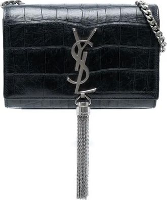 Saint Laurent sac à bandoulière Small Croc Embossed Leather Monogram Kate (2015) - Noir