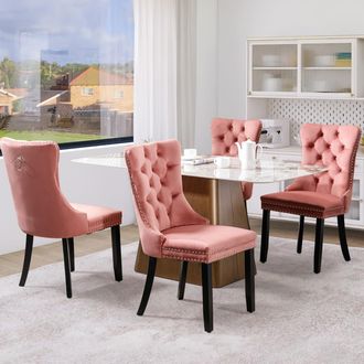 Generic Esszimmerstuhl-Set Aus Leder - Stühle Mit Hoher Rückenlehne, Knopfheftung Und Beinen Aus Massivholz(Wood-pink,4)